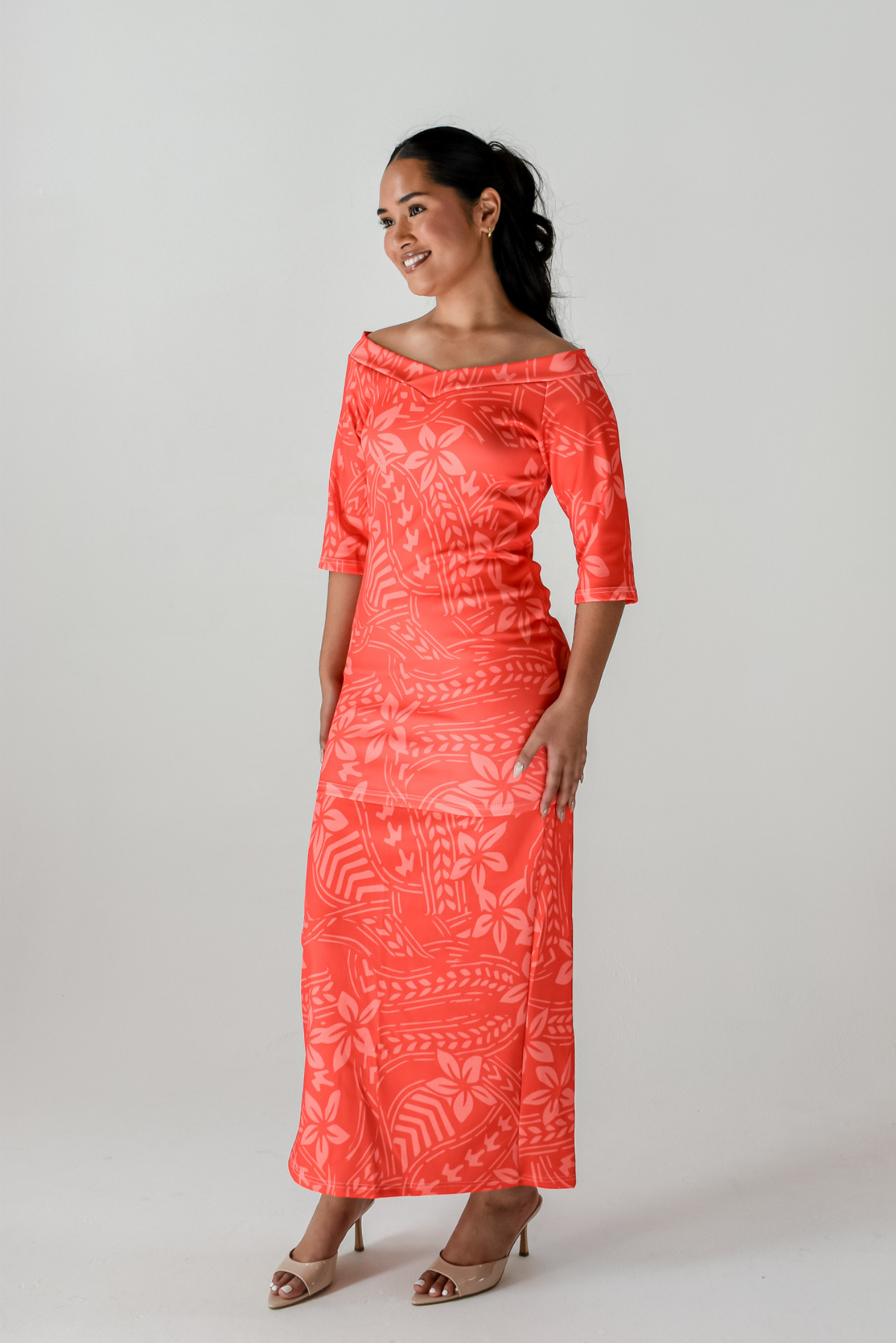 MAMANA PULETASI - TWO PIECE V NECK PULETASI - RED – Penina's Island ...