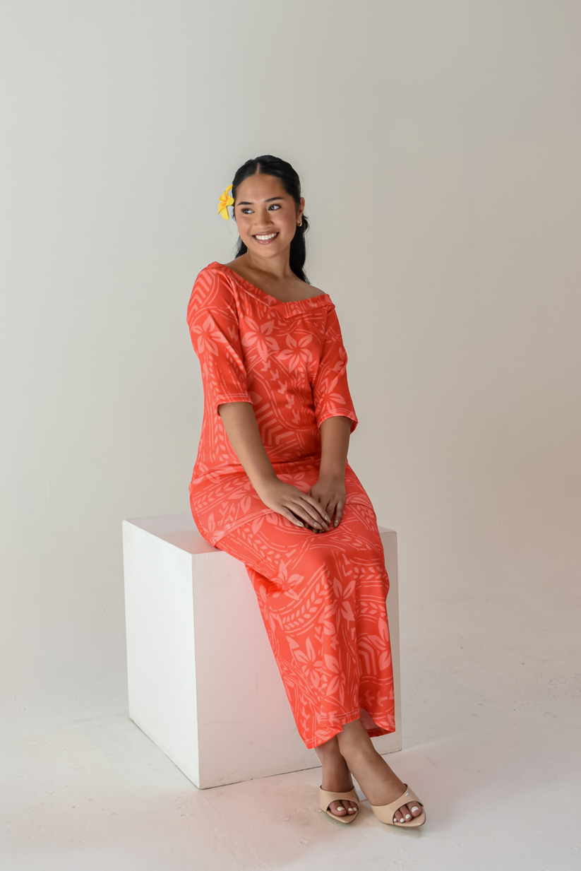 MAMANA PULETASI - TWO PIECE V NECK PULETASI - RED – Penina's Island ...