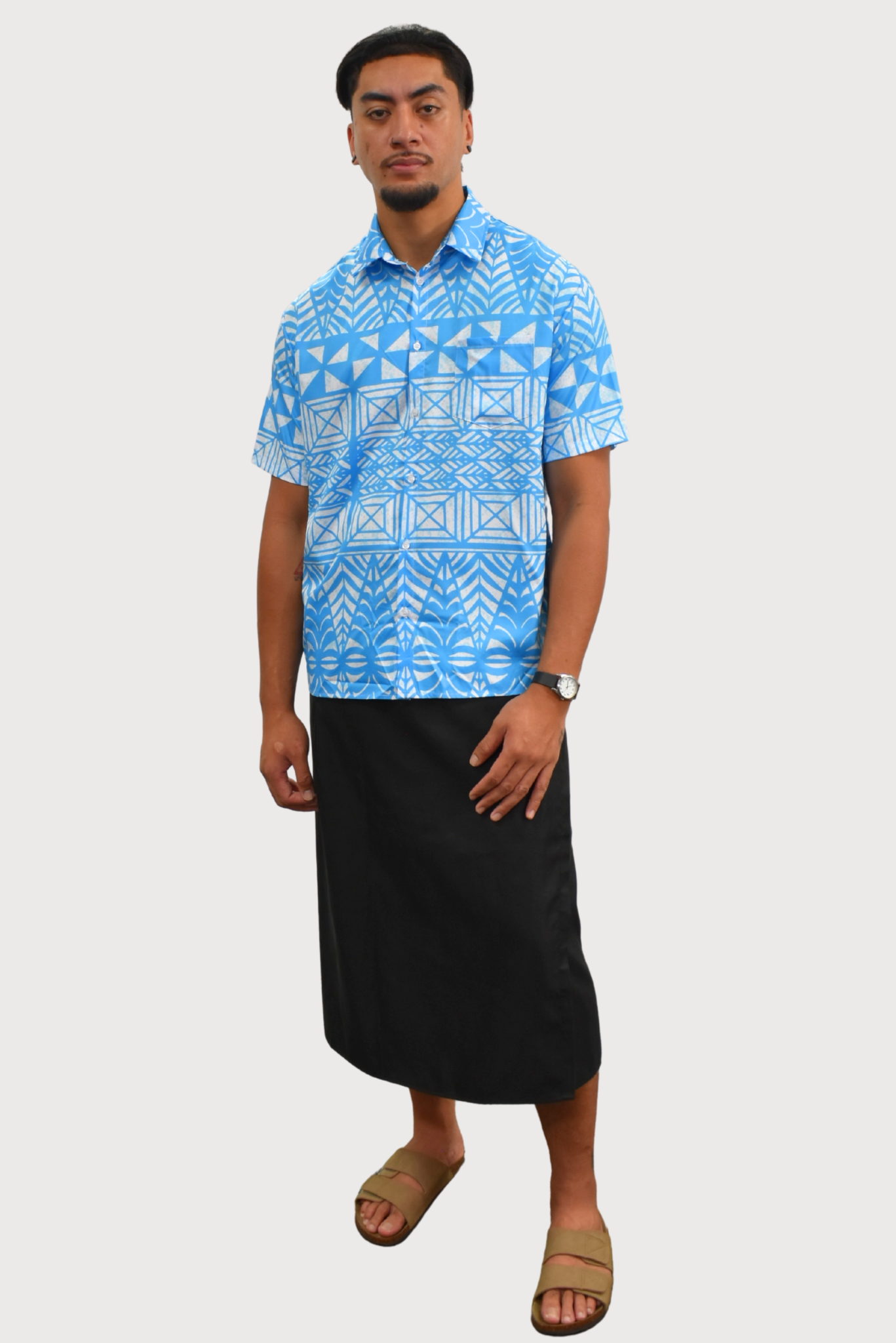 TUATUA SHIRT - COLLARED BUTTON UP - BLUE & WHITE – Penina's Island Boutique