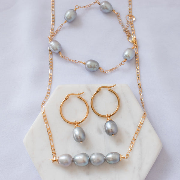 KALANI - Inspired Premium Silver Grey Natural Freshwater Pearl Set ...